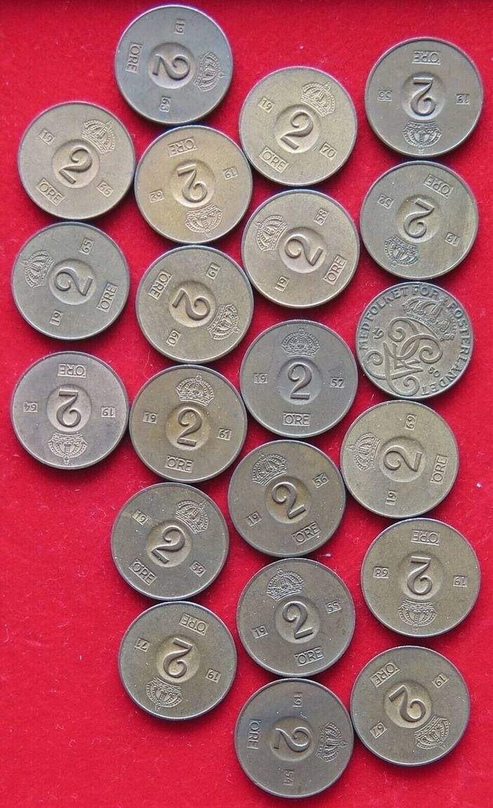 2 ÖRE COLLECTION LOT SWEDEN 2 ORE 21PC 86GR DIV. | MA-Shops