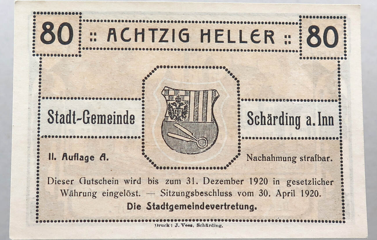 ÖSTERREICH 80 HELLER 1920 SCHARDING SS | MA-Shops