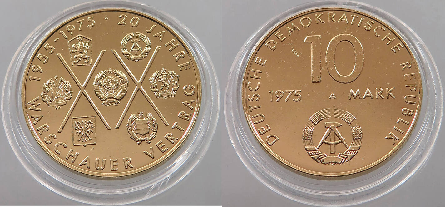 DDR 10 MARK 1975 Warschauer Vertrag VERGOLDET SS | MA-Shops