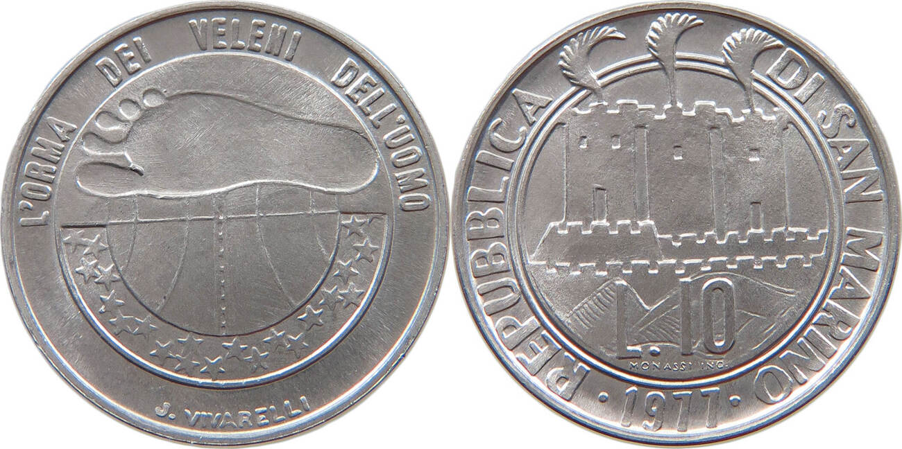 SAN MARINO 10 LIRE 1977 UNC | MA-Shops