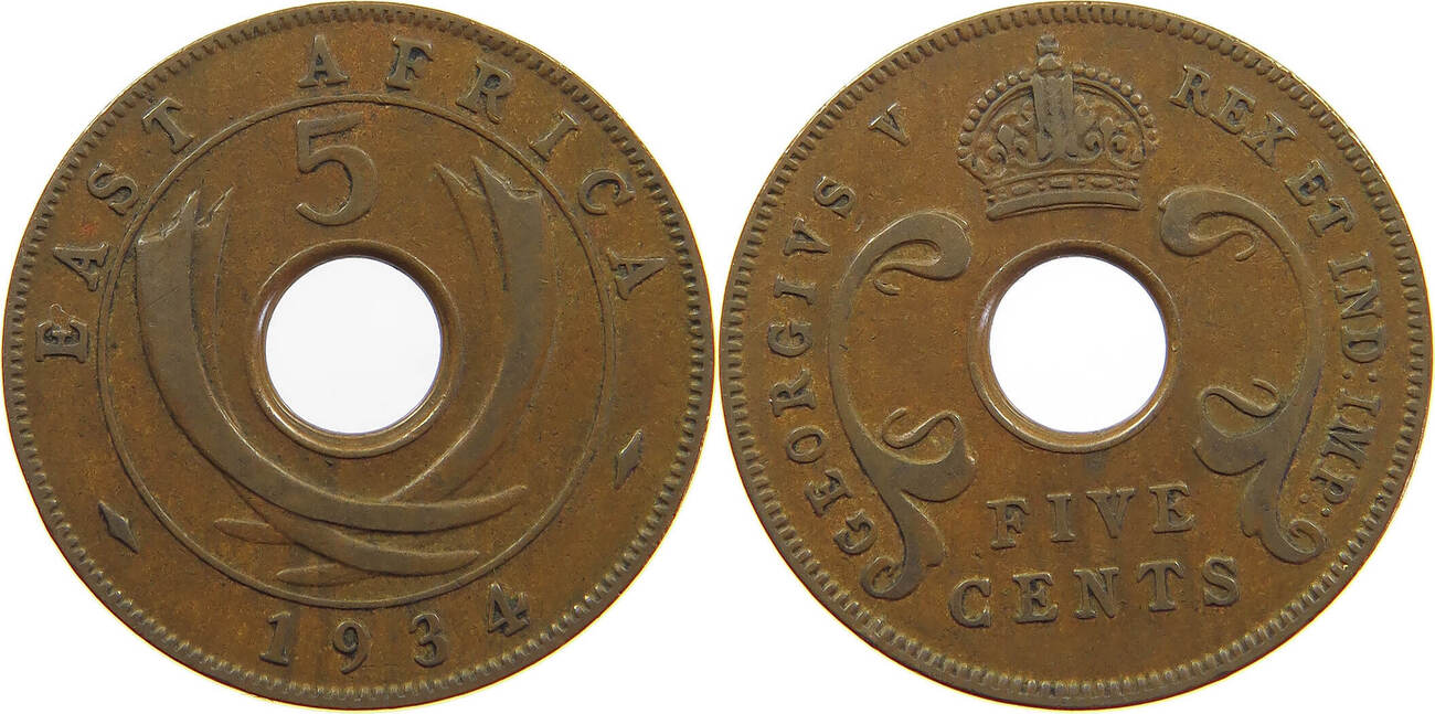 EAST AFRICA 5 CENTS 1934 George V. (1910-1936) SS | MA-Shops