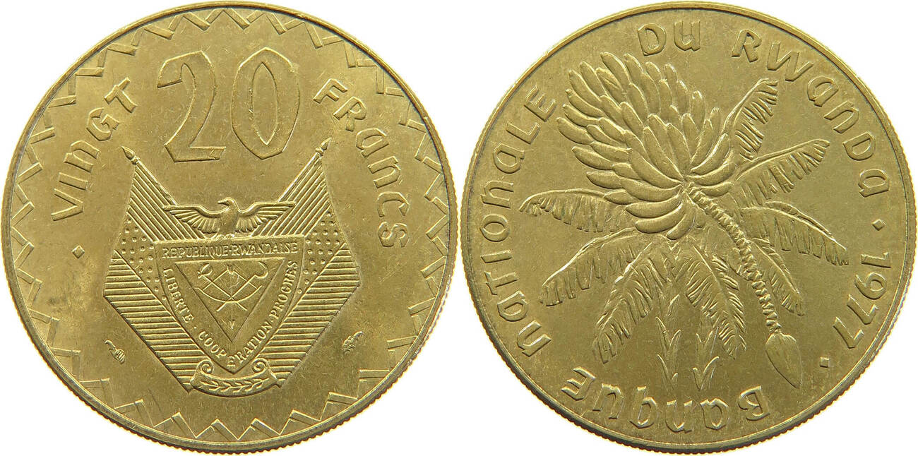 RWANDA 20 FRANCS 1977 VZ | MA-Shops
