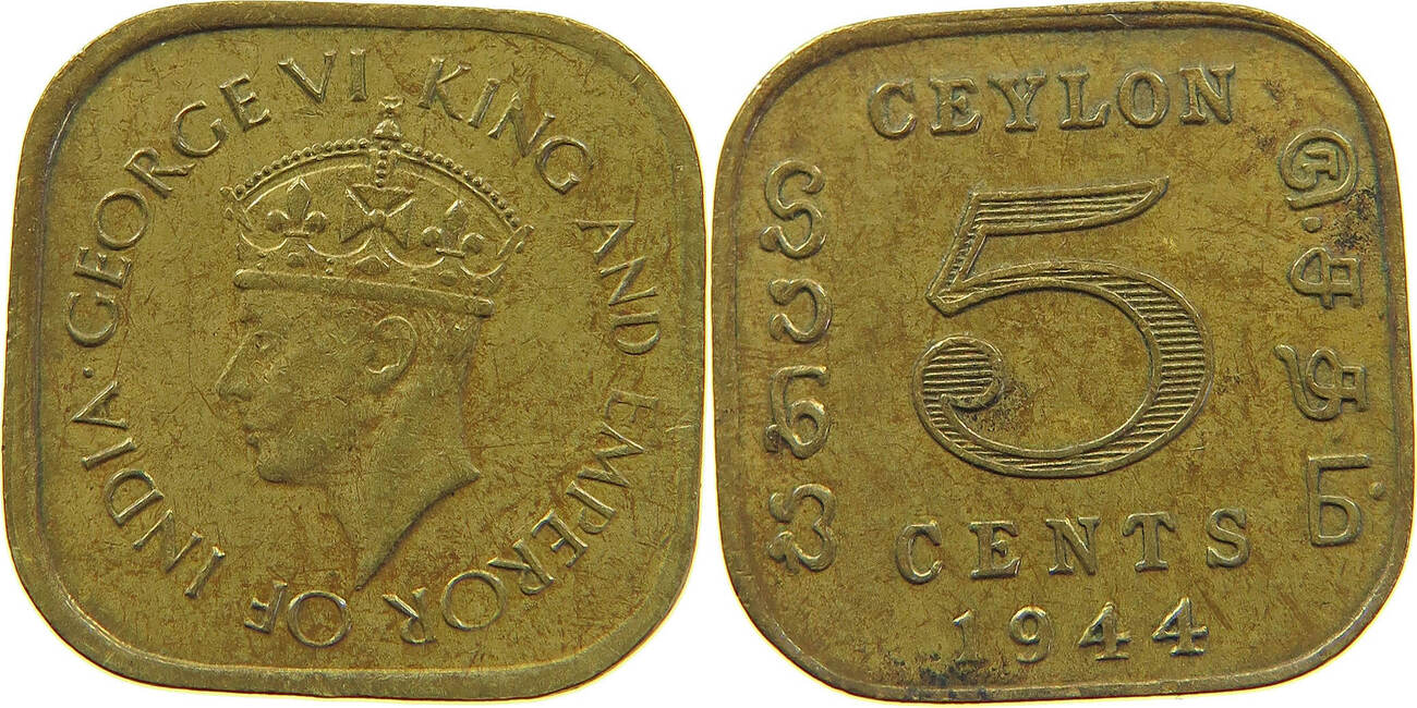 CEYLON 5 CENTS 1944 George VI. (1936-1952) SS | MA-Shops