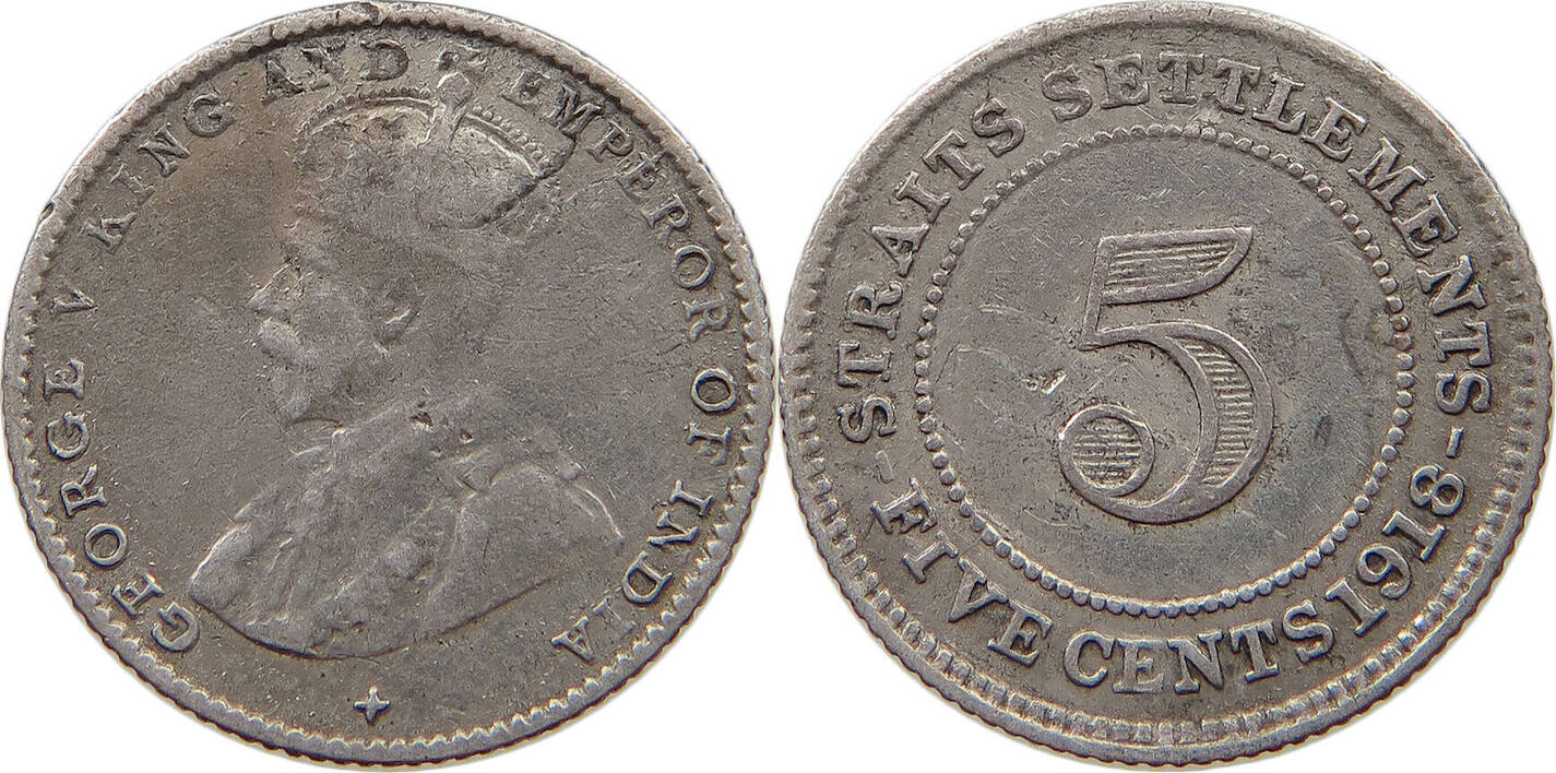 STRAITS SETTLEMENTS 5 CENTS 1918 George V. (1910-1936) SS | MA-Shops