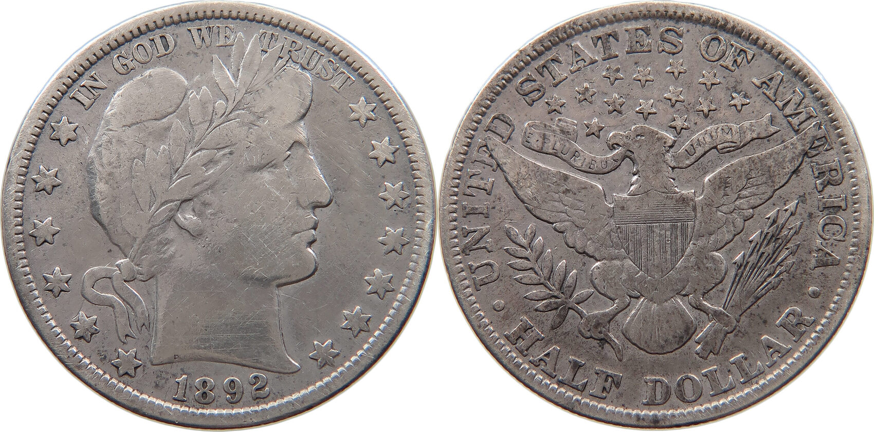 UNITED STATES OF AMERICA HALF DOLLAR 1892 BARBER SS- | MA-Shops