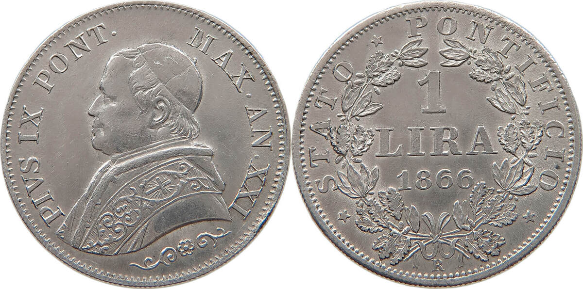 VATICAN LIRA 1866 R Pius IX. 1846-1878. VZ- | MA-Shops