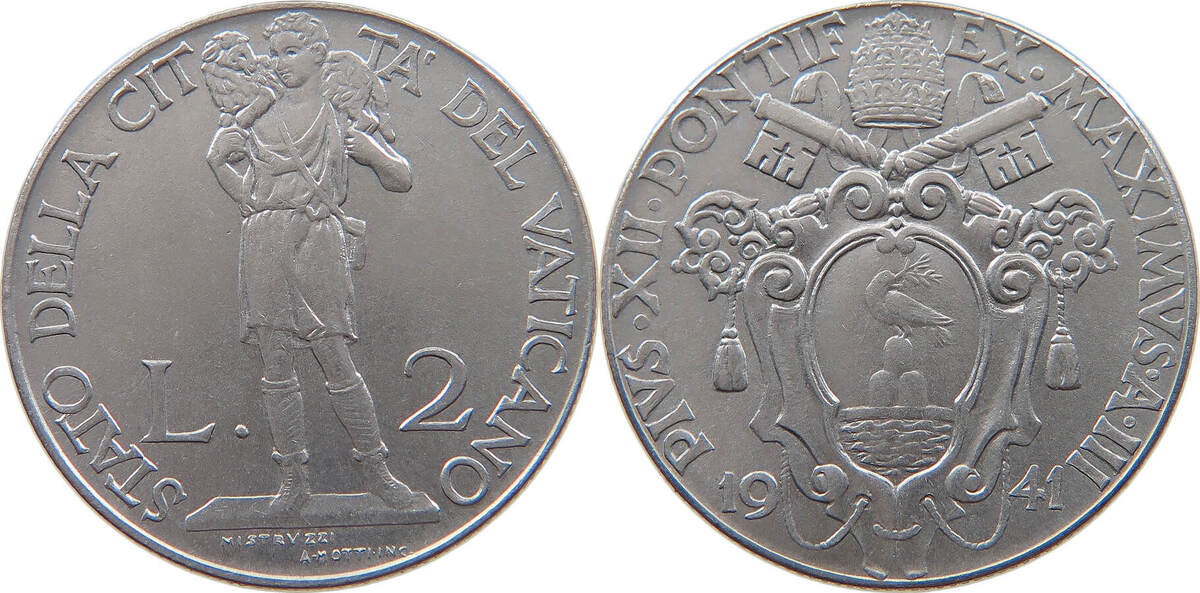 VATICAN 2 LIRE 1941 Pius XII. (1939-1958) VZ | MA-Shops
