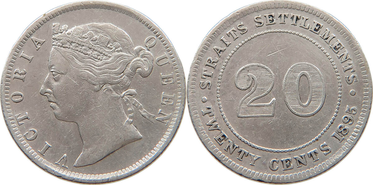 STRAITS SETTLEMENTS 20 CENTS 1895 Victoria 1837-1901 SS | MA-Shops