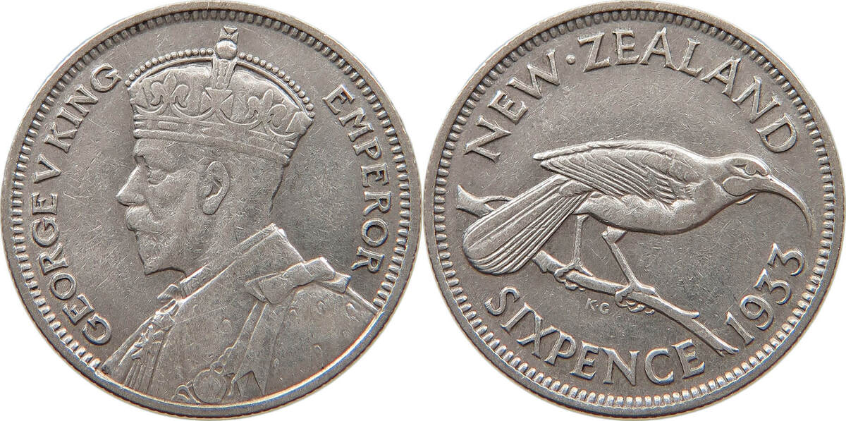 NEW ZEALAND 6 PENCE 1933 George V. (1910-1936) SS | MA-Shops