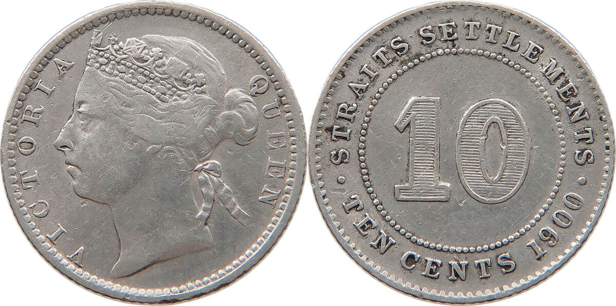 STRAITS SETTLEMENTS 10 CENTS 1900 Victoria 1837-1901 SS | MA-Shops