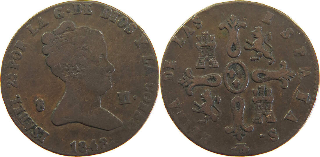 SPAIN 8 MARAVEDIS 1848 Isabell II. (1833–1868) SS | MA-Shops
