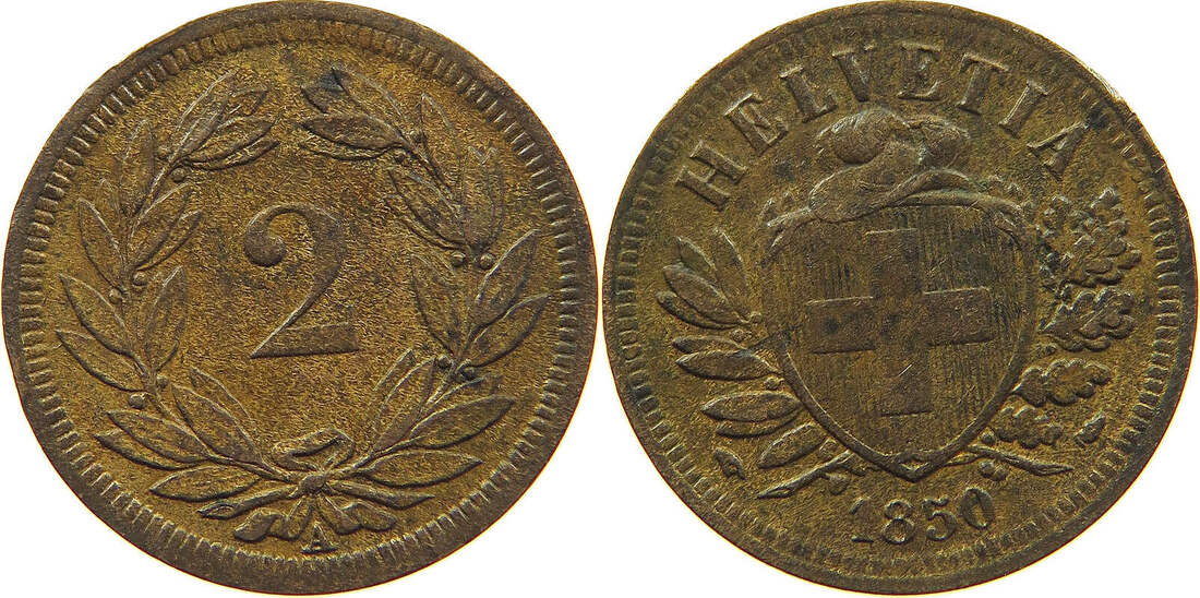 SCHWEIZ 2 RAPPEN 1850 A SS | MA-Shops