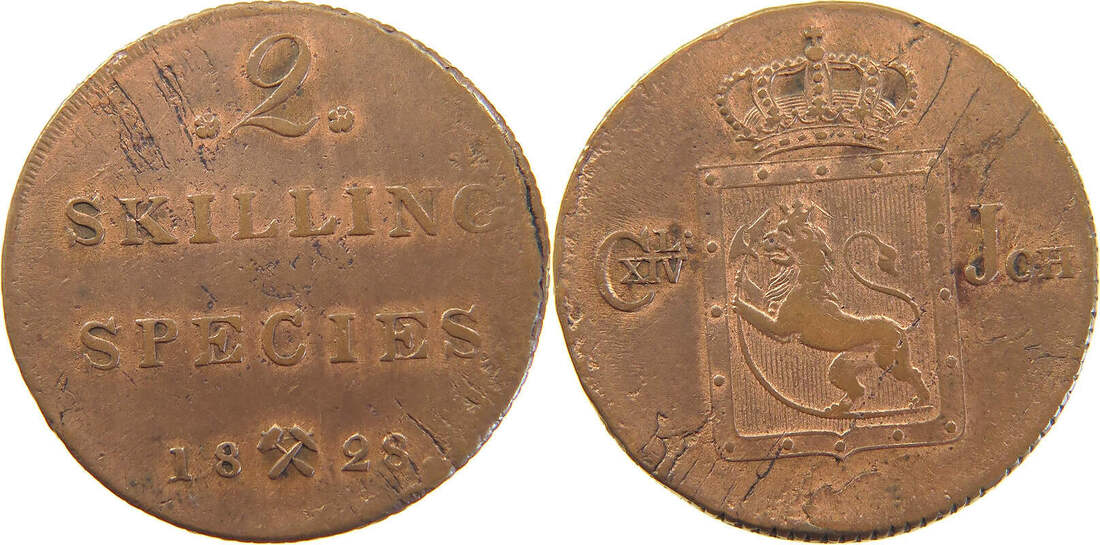NORWAY 2 SKILLING 1828 Karl XIV. Johan (1818-1844) SS | MA-Shops
