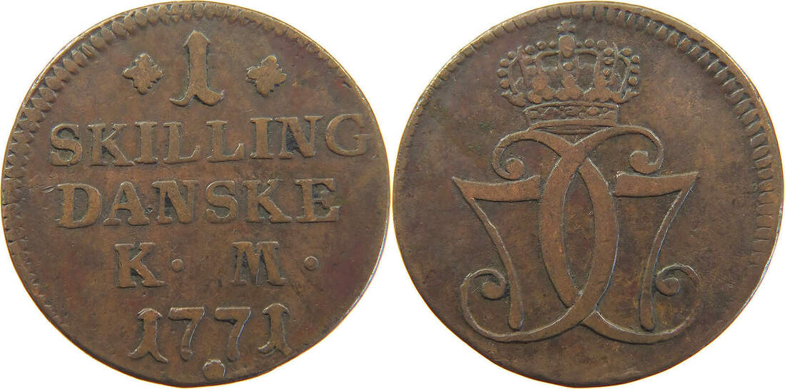 DENMARK SKILLING 1771 KM Christian VII. (1766-1808) SS | MA-Shops
