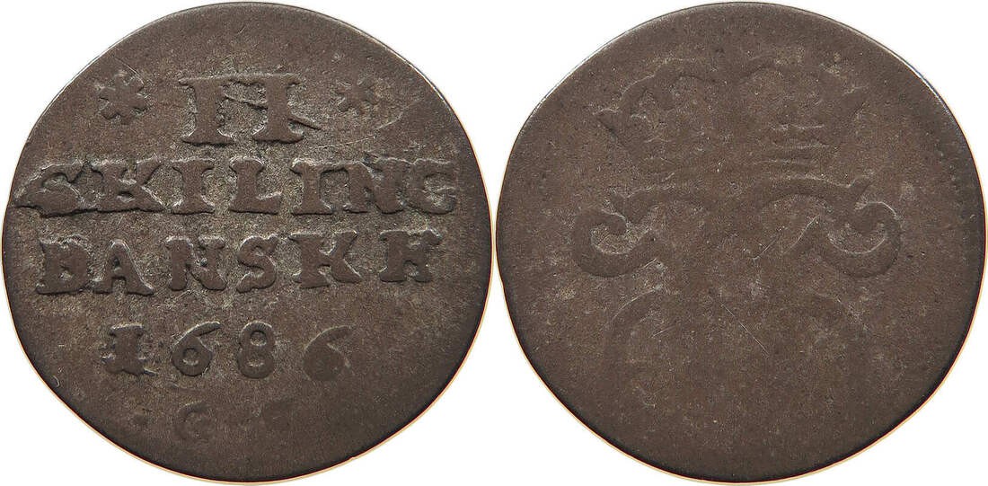 DENMARK 2 SKILLING 1686 Christian V. (1670-1699) S | MA-Shops
