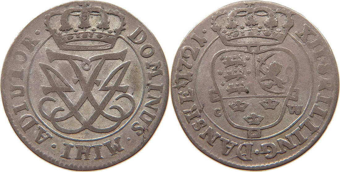 DENMARK 12 SKILLING 1721 CW Frederik IV. 1699-1730 SS | MA-Shops
