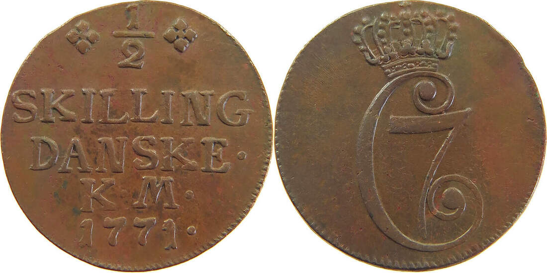 DENMARK 1/2 SKILLING 1771 Christian VII. (1766-1808) SS-VZ | MA-Shops