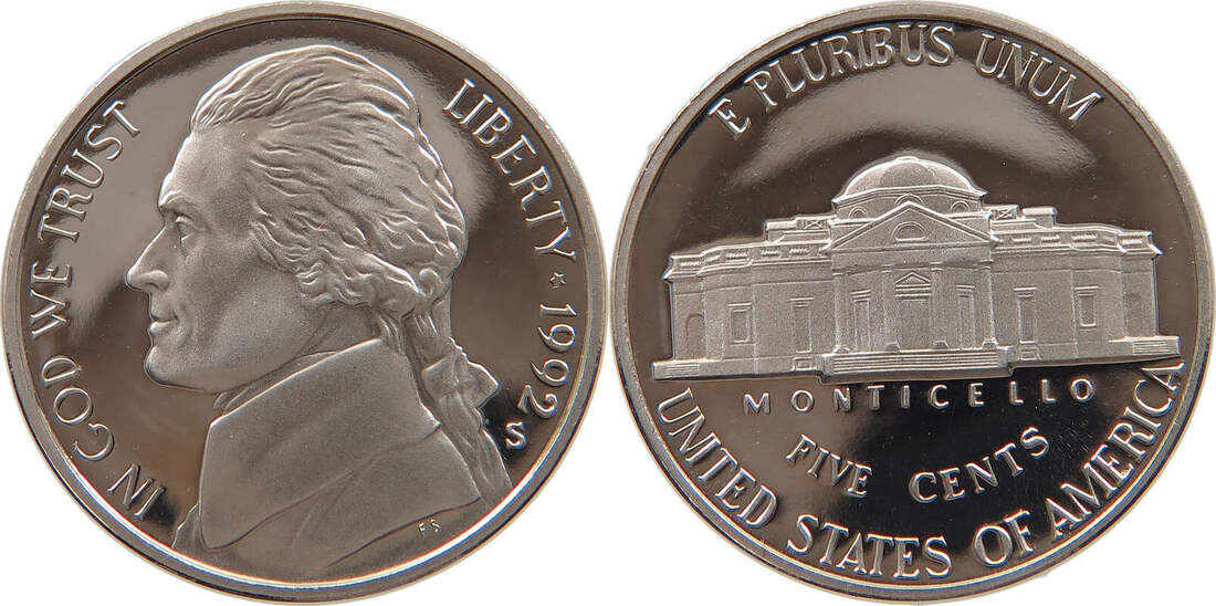 UNITED STATES OF AMERICA NICKEL 1992 S JEFFERSON PROOF | MA-Shops