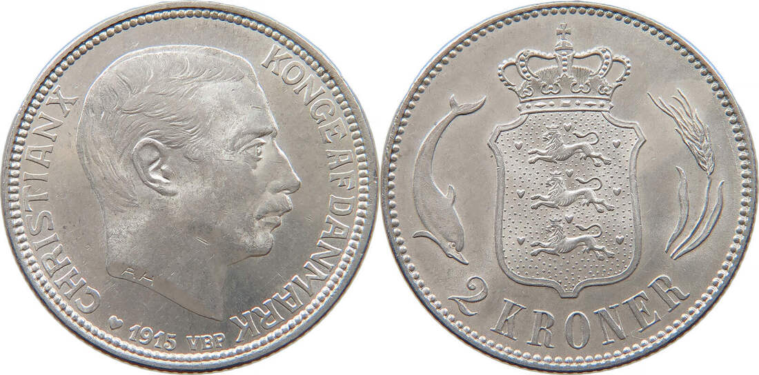 DENMARK 2 KRONER 1915 Christian X. (1912-1947) VZ | MA-Shops