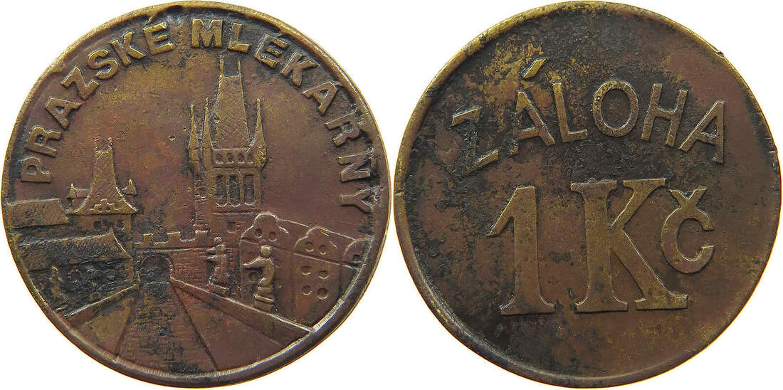 TSCHECHOSLOWAKEI KORUNA PRAŽSKÉ MLÉKÁRNY ZALOHA 1 KČ S-SS | MA-Shops