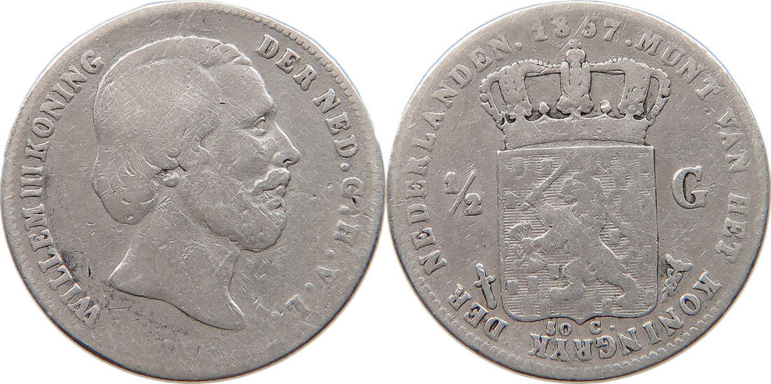 NETHERLANDS 1/2 GULDEN 1857 Willem III. 1849-1890 S | MA-Shops