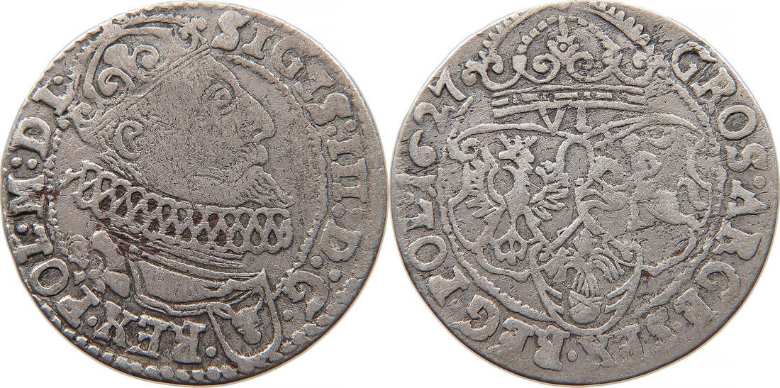 POLAND 6 GROSCHEN 1627 Sigismund III. 1587-1632 S-SS | MA-Shops