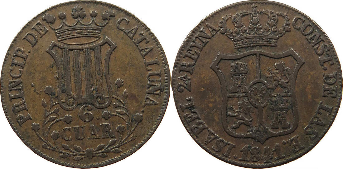 SPAIN BARCELONA 6 CUARTOS 1841 Isabell II. (1833–1868) SS | MA-Shops