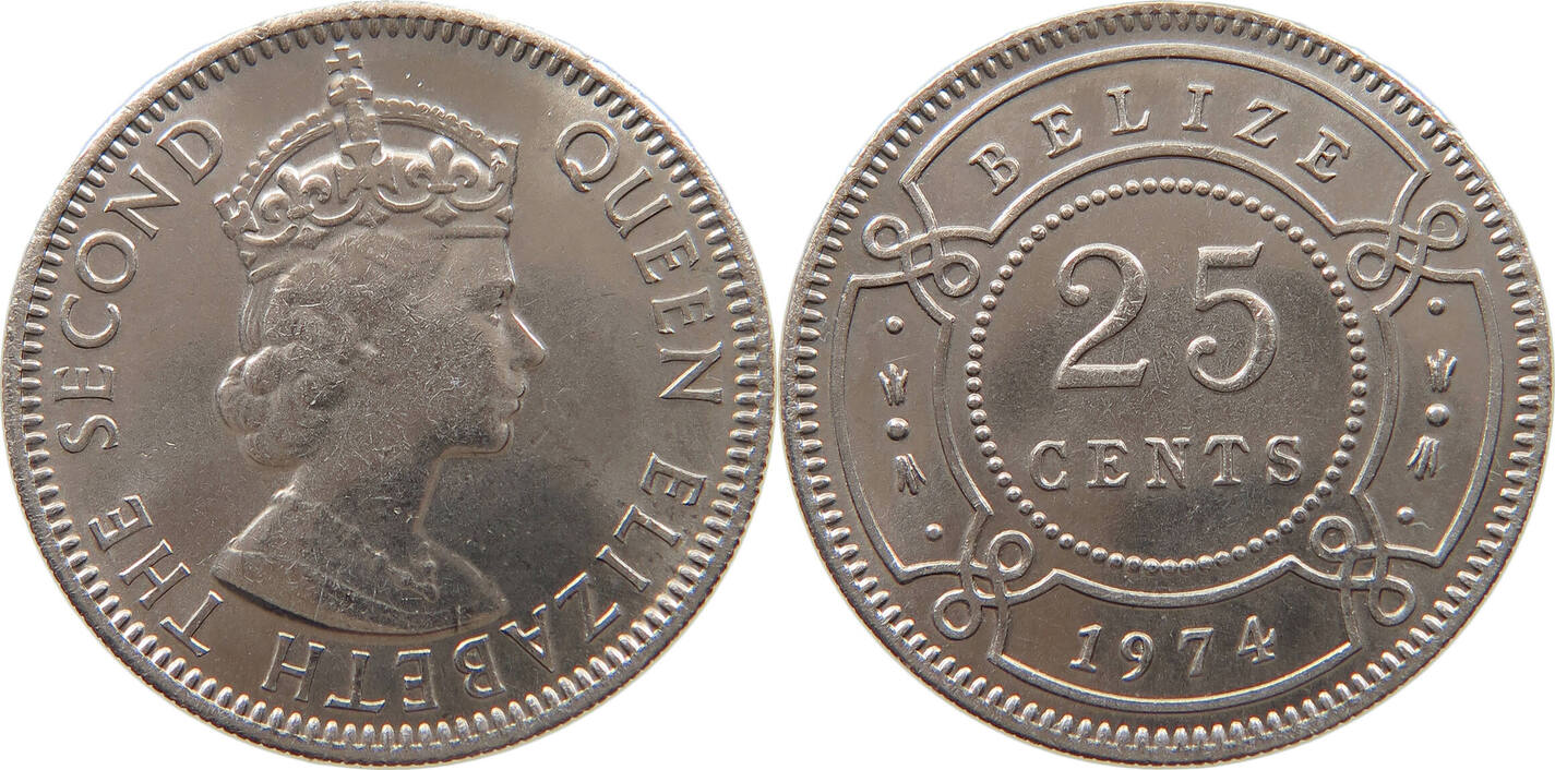 BELIZE 25 CENTS 1974 Elizabeth II. (1952-2022) VZ | MA-Shops