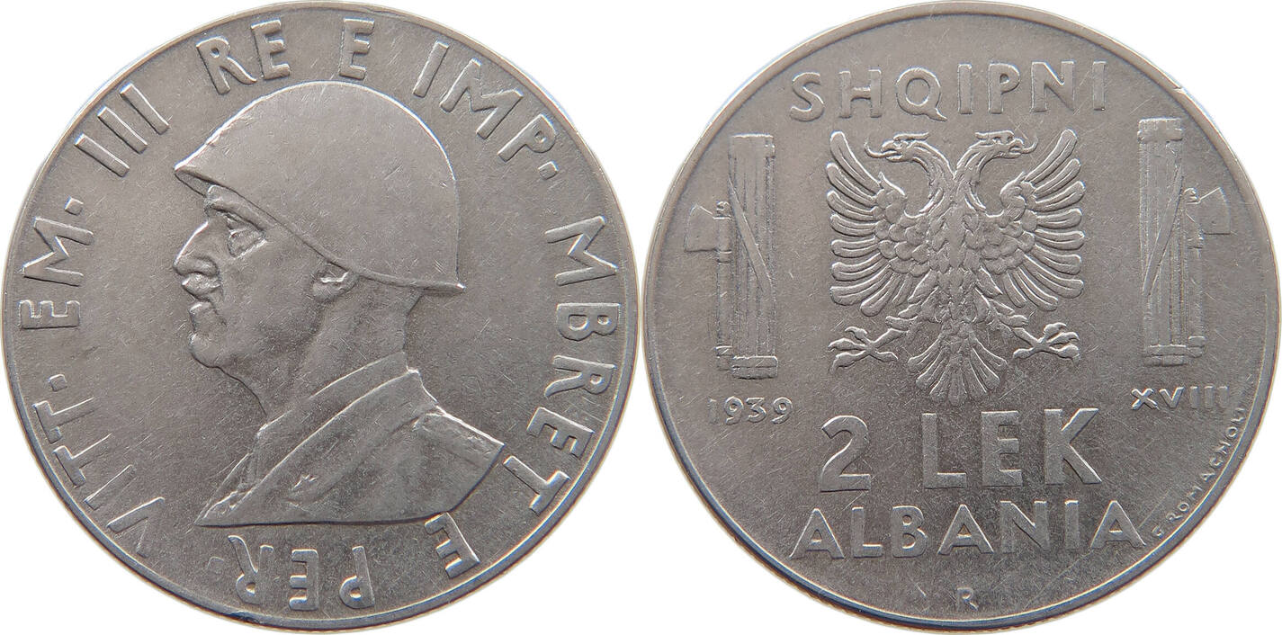 ALBANIA 2 LEK 1939 Vittorio Emanuele III. (1900 - 1946) SS | MA-Shops