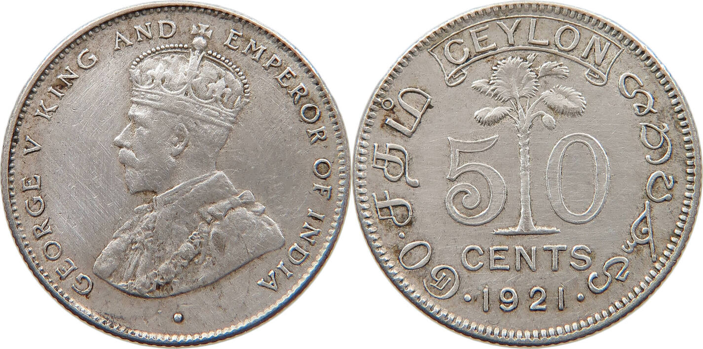 CEYLON 50 CENTS 1921 George V. (1910-1936) SS | MA-Shops