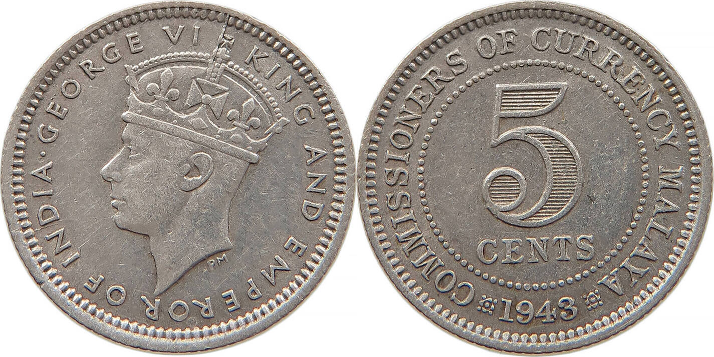 MALAYA 5 CENTS 1943 George VI. (1936-1952) SS | MA-Shops