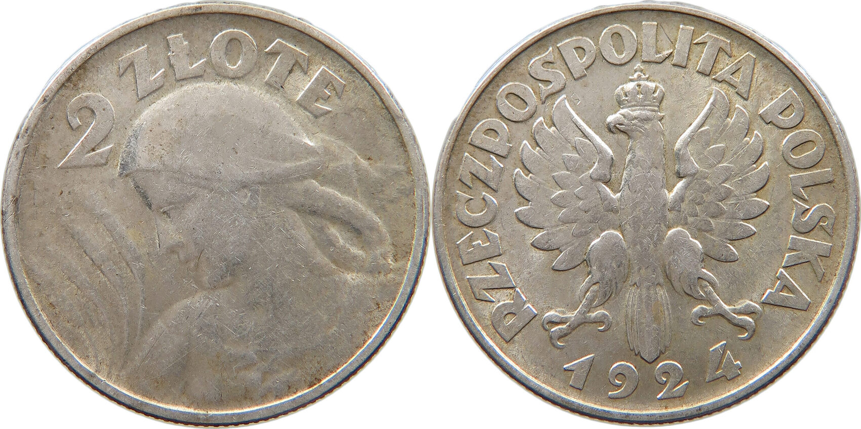 POLAND 2 ZLOTE 1924 PHILADELPHIA reverse rotated SS+ | MA-Shops