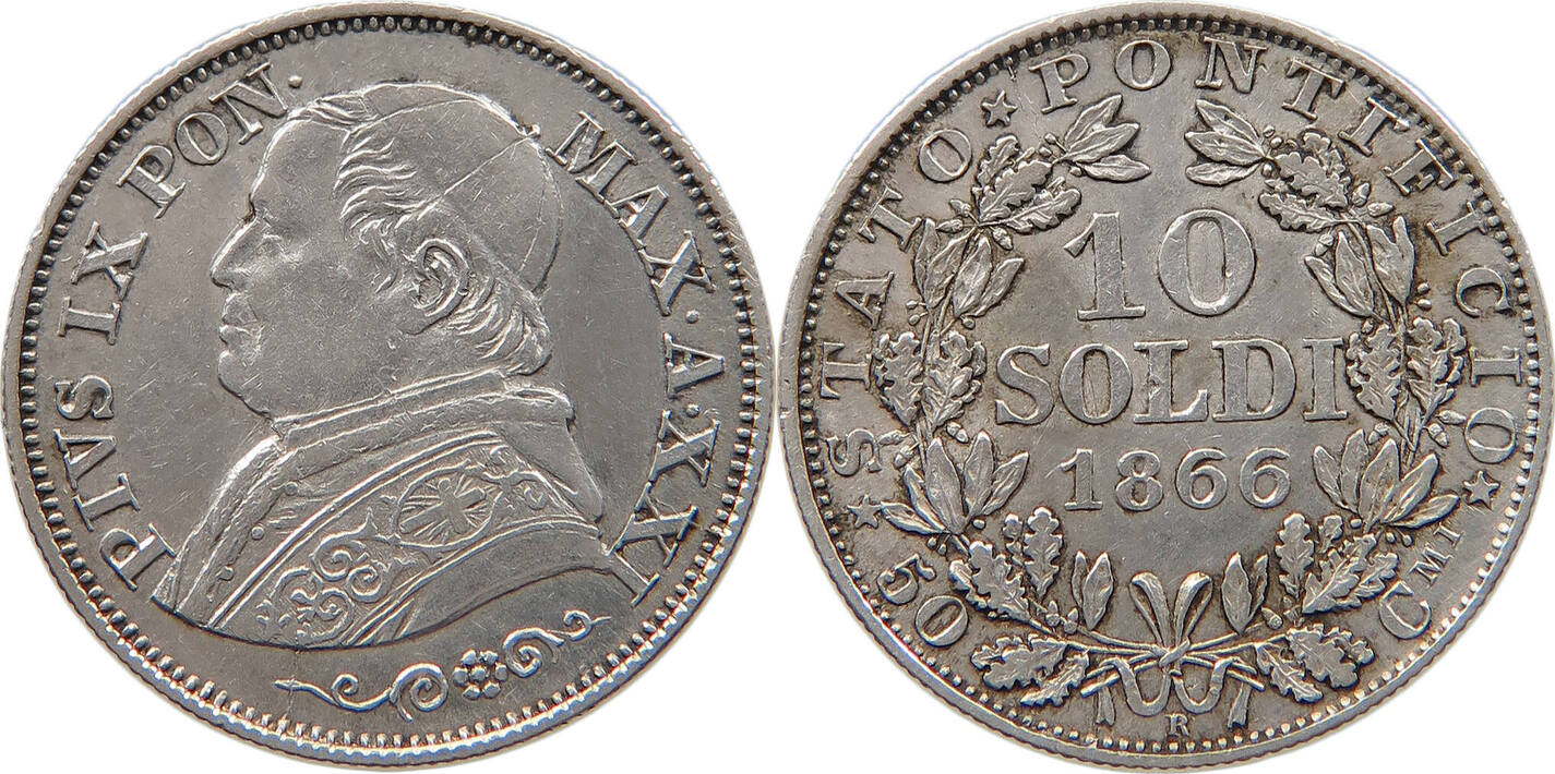 VATICAN 10 SOLDI 1866 Pius IX. 1846-1878 SS+ | MA-Shops