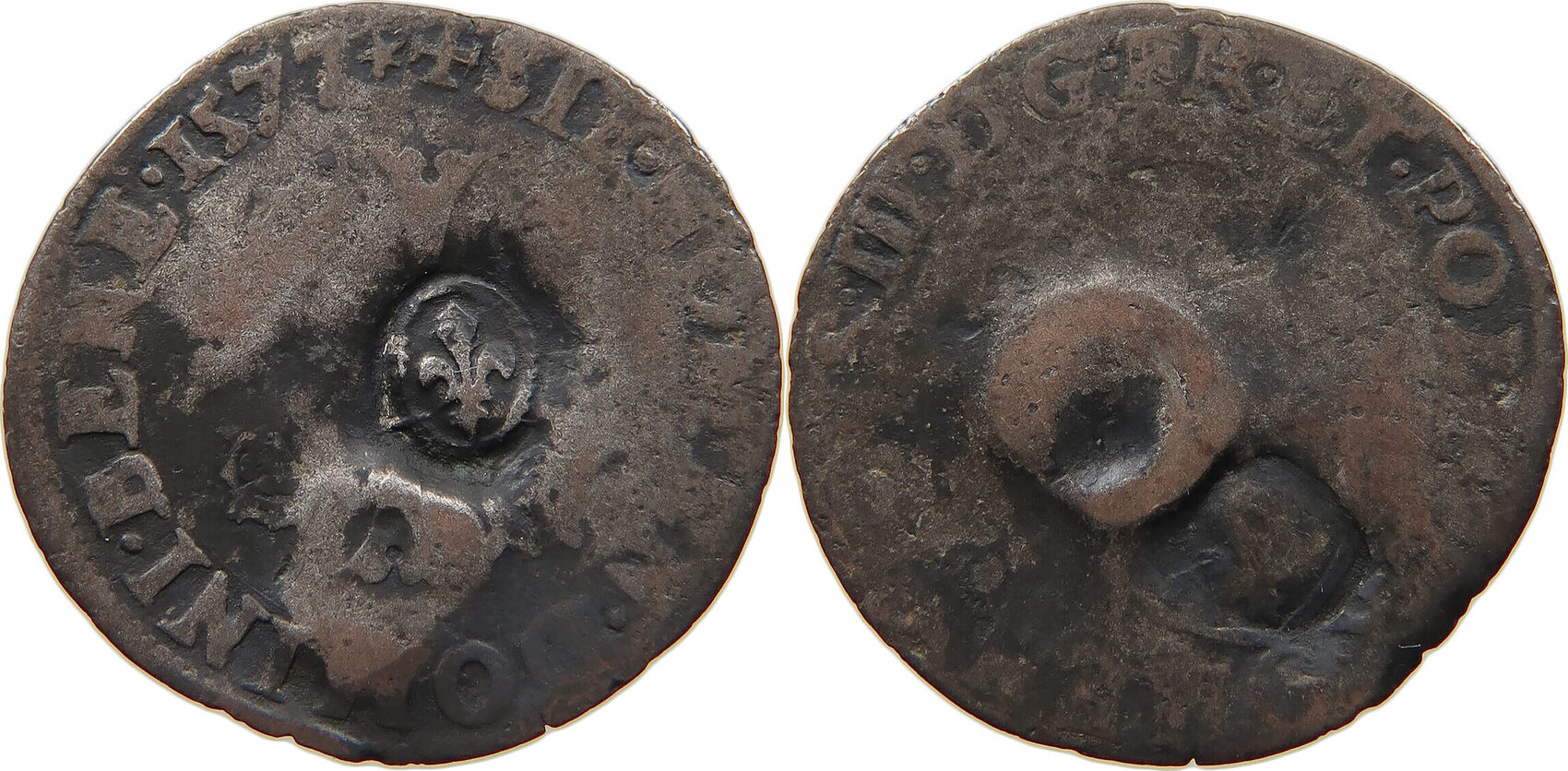 FRANCE DOUZAIN Henri III. (1574-1589) COUNTERMARKED LILLY S | MA-Shops