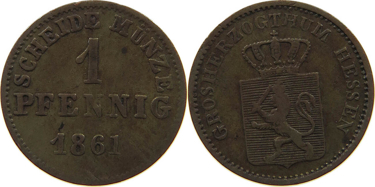HESSEN DARMSTADT PFENNIG 1861 Ludwig III. 1848-1877. SS- | MA-Shops