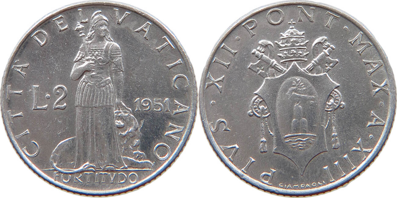 VATICAN 2 LIRE 1951 PIUS XII. (1939-1958) VZ | MA-Shops
