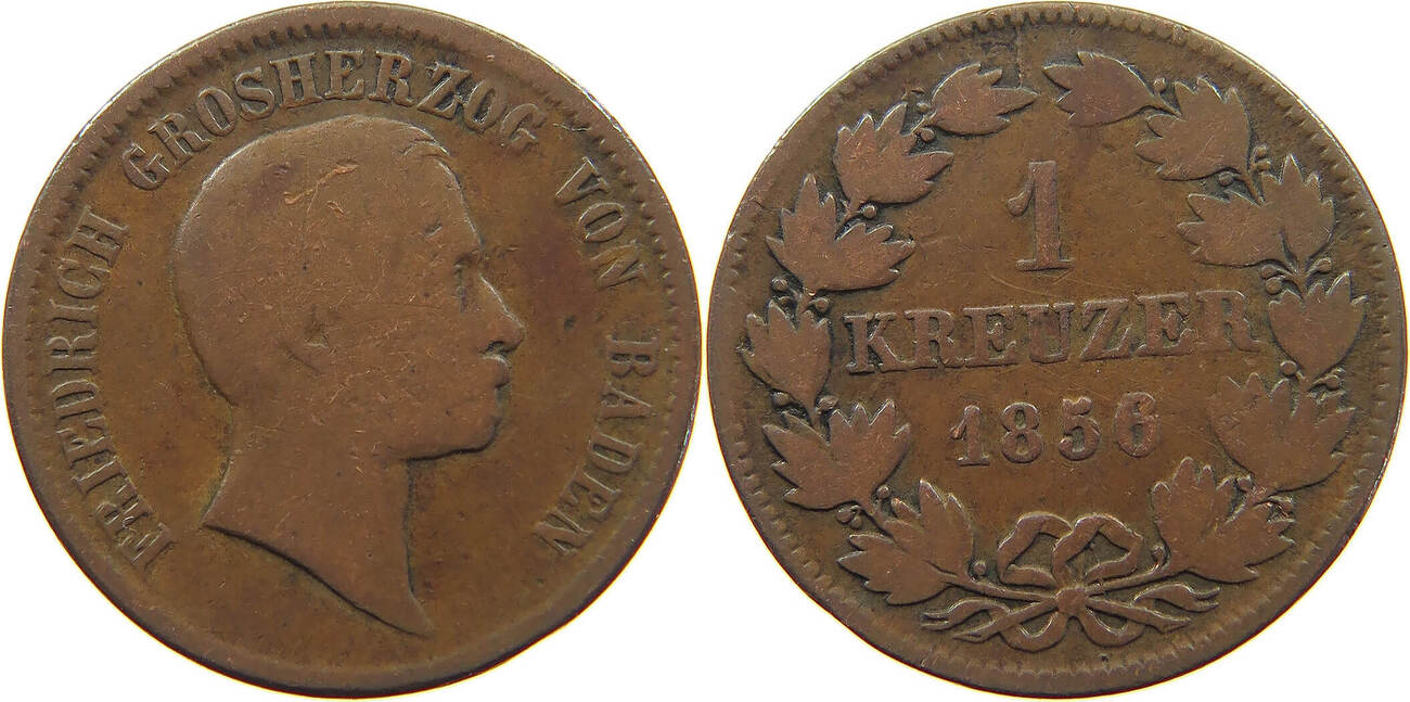 BADEN DURLACH 1 KREUZER 1856 Friedrich I. (1852-1907) S | MA-Shops