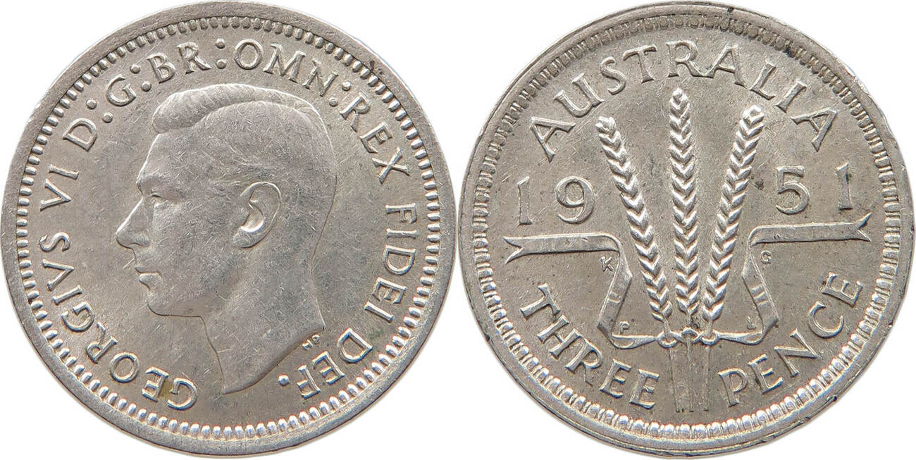 AUSTRALIA 3 PENCE 1951 GEORGE VI. (1936-1952) SS | MA-Shops