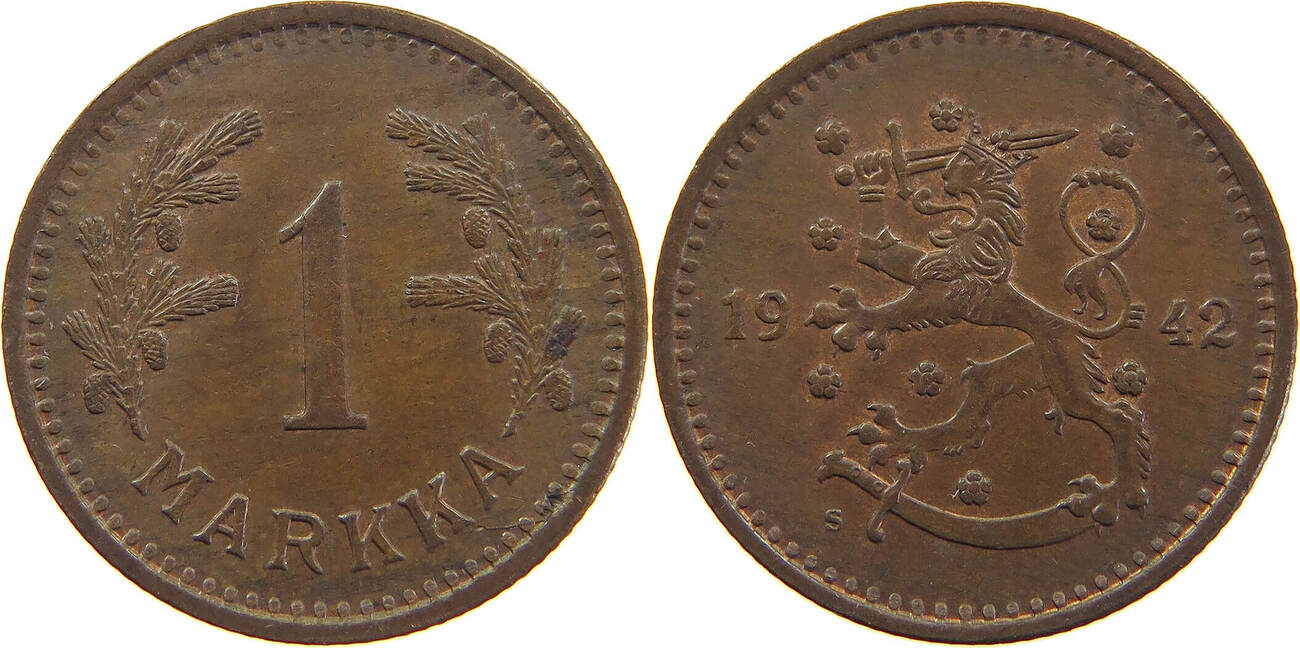 FINLAND 1 MARKKA 1942 SS+ | MA-Shops