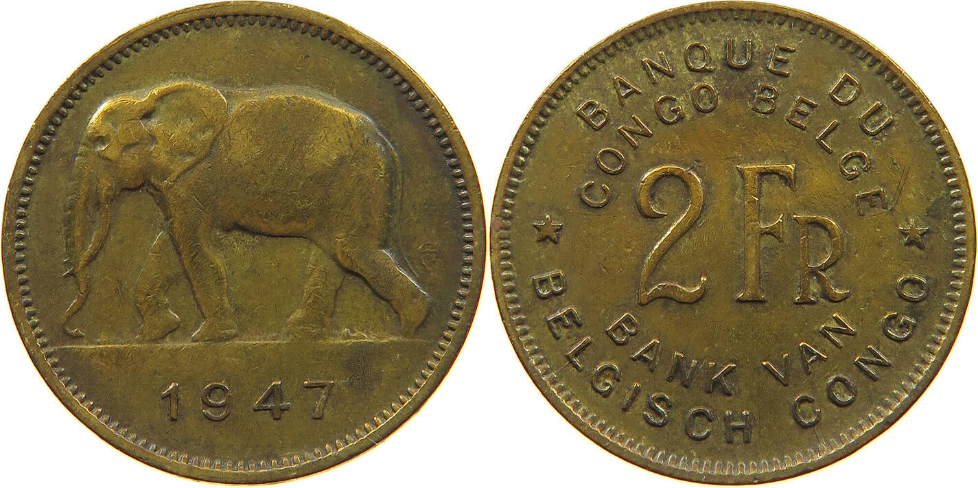 CONGO BELGIAN 2 FRANCS 1947 LEOPOLD III. (1934-1951) SS | MA-Shops