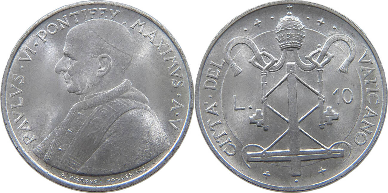 VATICAN 10 LIRE 1967 PAUL VI. (1963-1978) UNC | MA-Shops