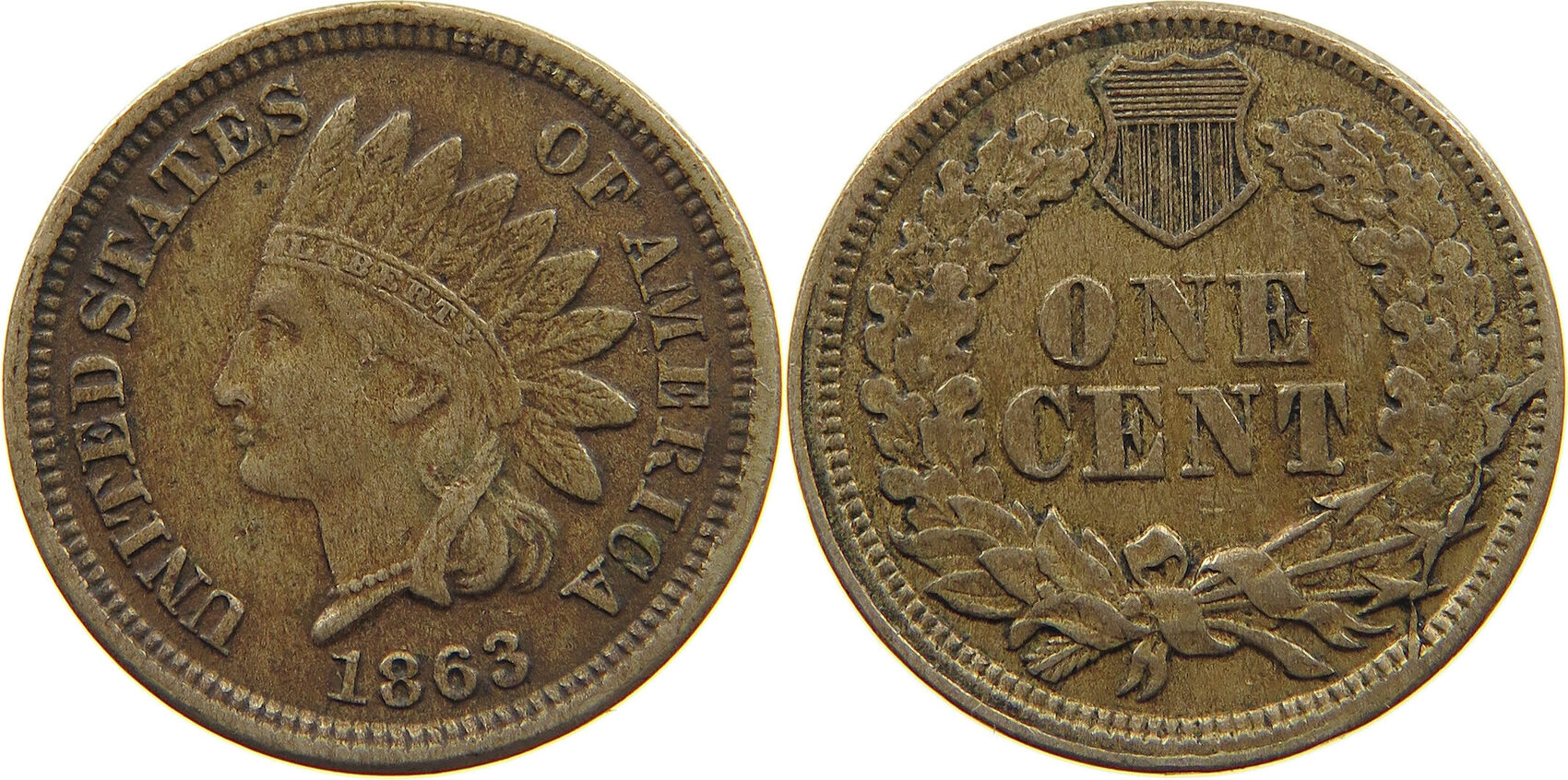 UNITED STATES OF AMERICA CENT 1863 INDIAN HEAD BROKEN DIE SS | MA-Shops