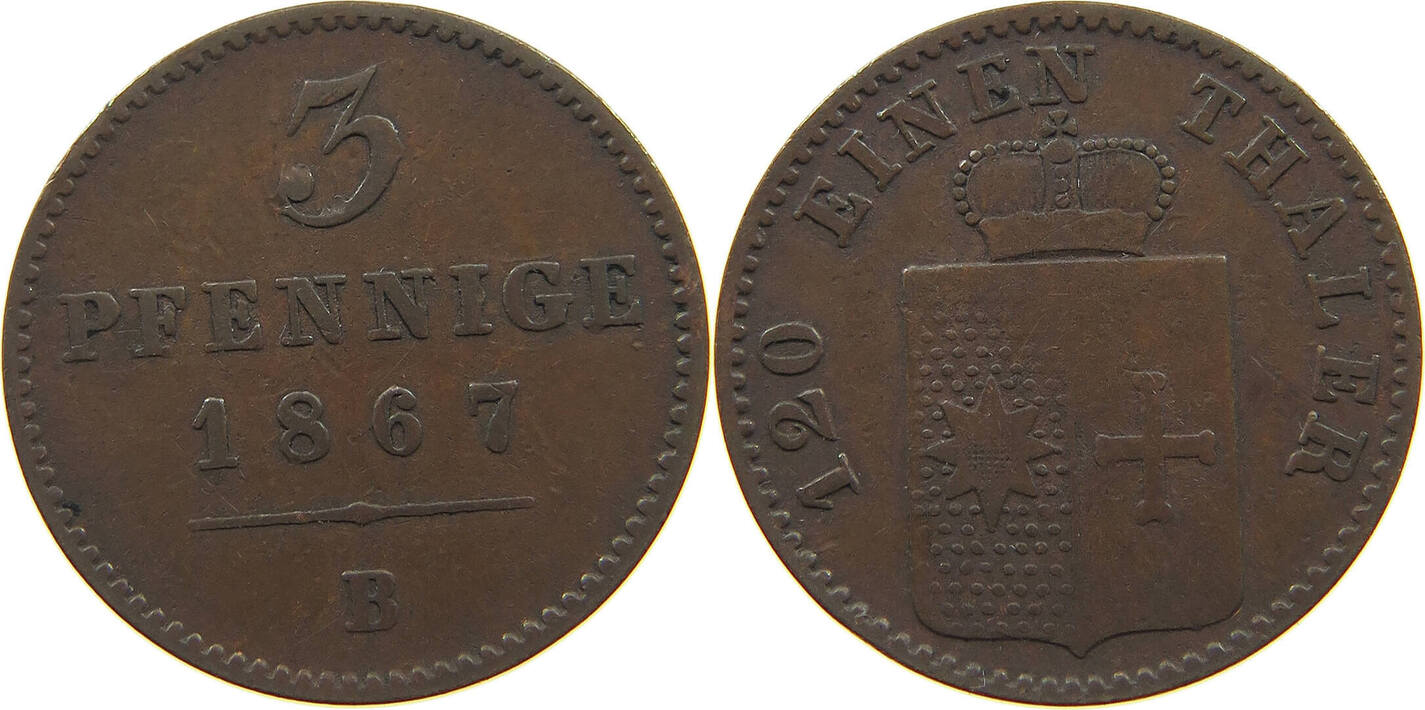 WALDECK PYRMONT 3 PFENNIG 1867 B Georg Victor (1852-1893) S | MA-Shops