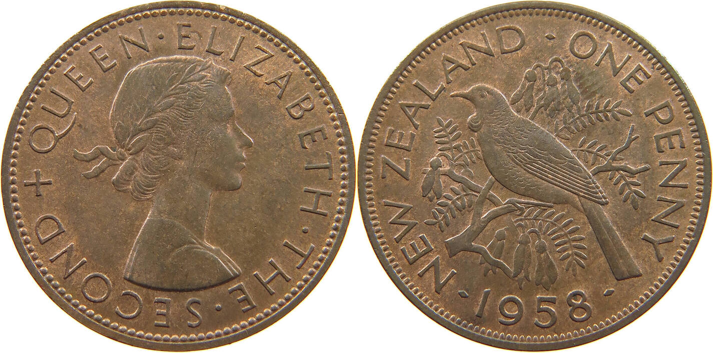 NEW ZEALAND 1 PENNY 1958 ELIZABETH II. (1952-2022) VZ | MA-Shops
