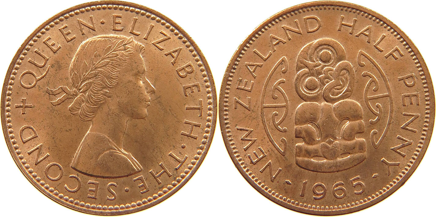 NEW ZEALAND 1/2 PENNY 1965 ELIZABETH II. (1952-2022) VZ | MA-Shops