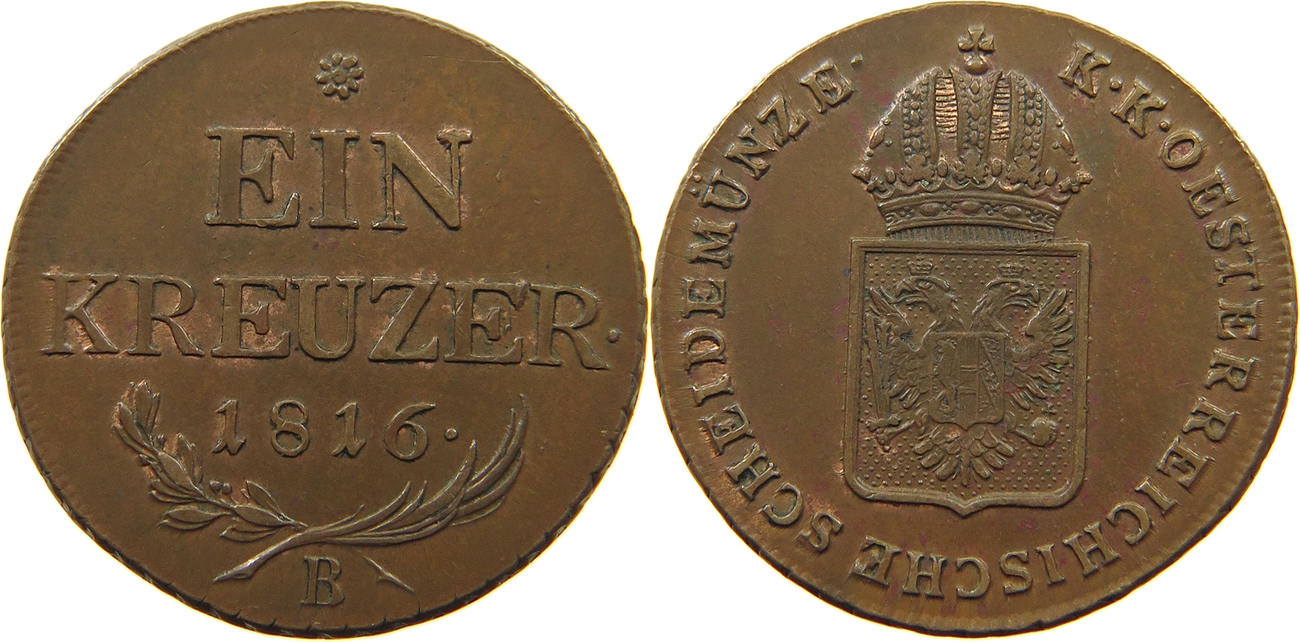 Haus Habsburg 1 kreuzer 1816 B Franz II. (I.) 1792-1835. ss | MA-Shops