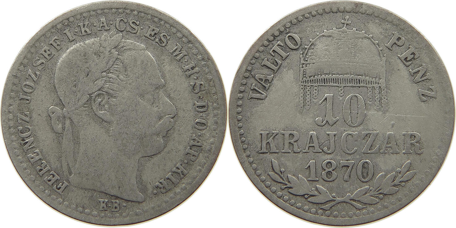 HAUS HABSBURG 10 KRAJCZAR 1870 KB FRANZ JOSEPH I. 1848-1916 S | MA-Shops