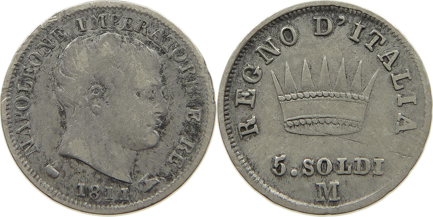 ITALY KINGDOM 5 SOLDI 1811 M Napoleon I. S-SS | MA-Shops