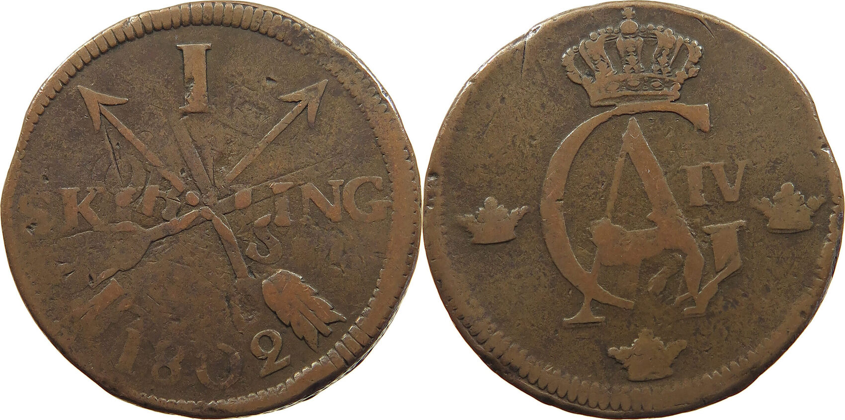 SWEDEN 1 SKILLING 1802 Gustav IV Adolf OVERSTRUCK OVER ORE SS MA Shops sweden-1-skilling-1802-gustav-iv-adolf-overstruck-over-ore-ss-ma-shops