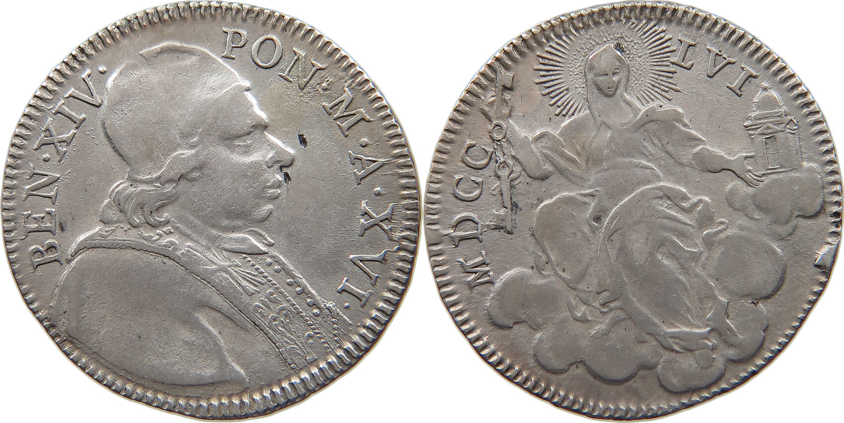 PAPAL STATES DOPPIO GIULIO 1746 BenedIct XIV (Prospero Lambertini ...